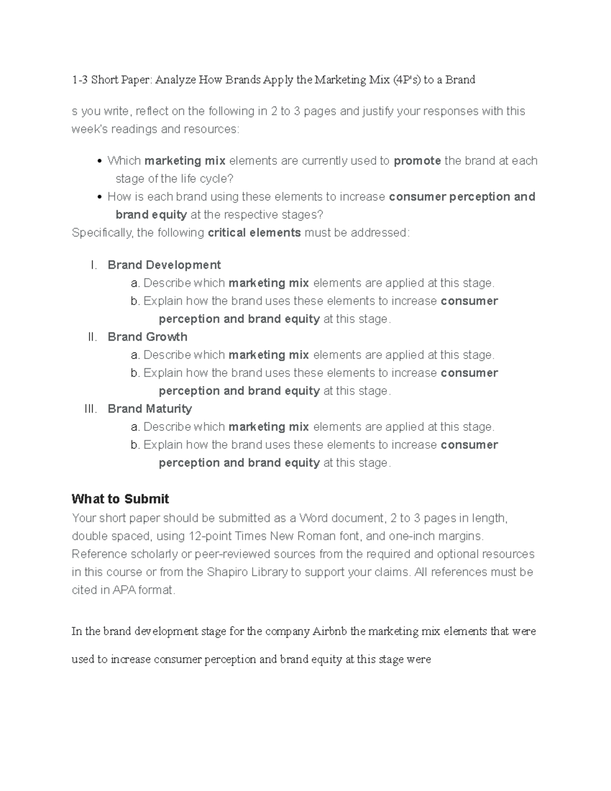 MKT400 1-1 - 4 P's of the Marketing Mix - 1-3 Short Paper: Analyze How ...
