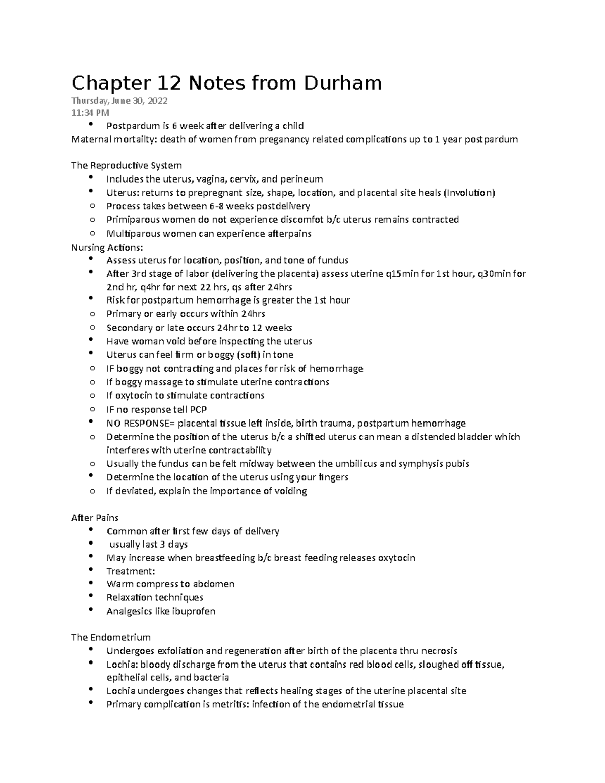 Chapter 12 Notes from Durham - Chapter 12 Notes from Durham Thursday ...