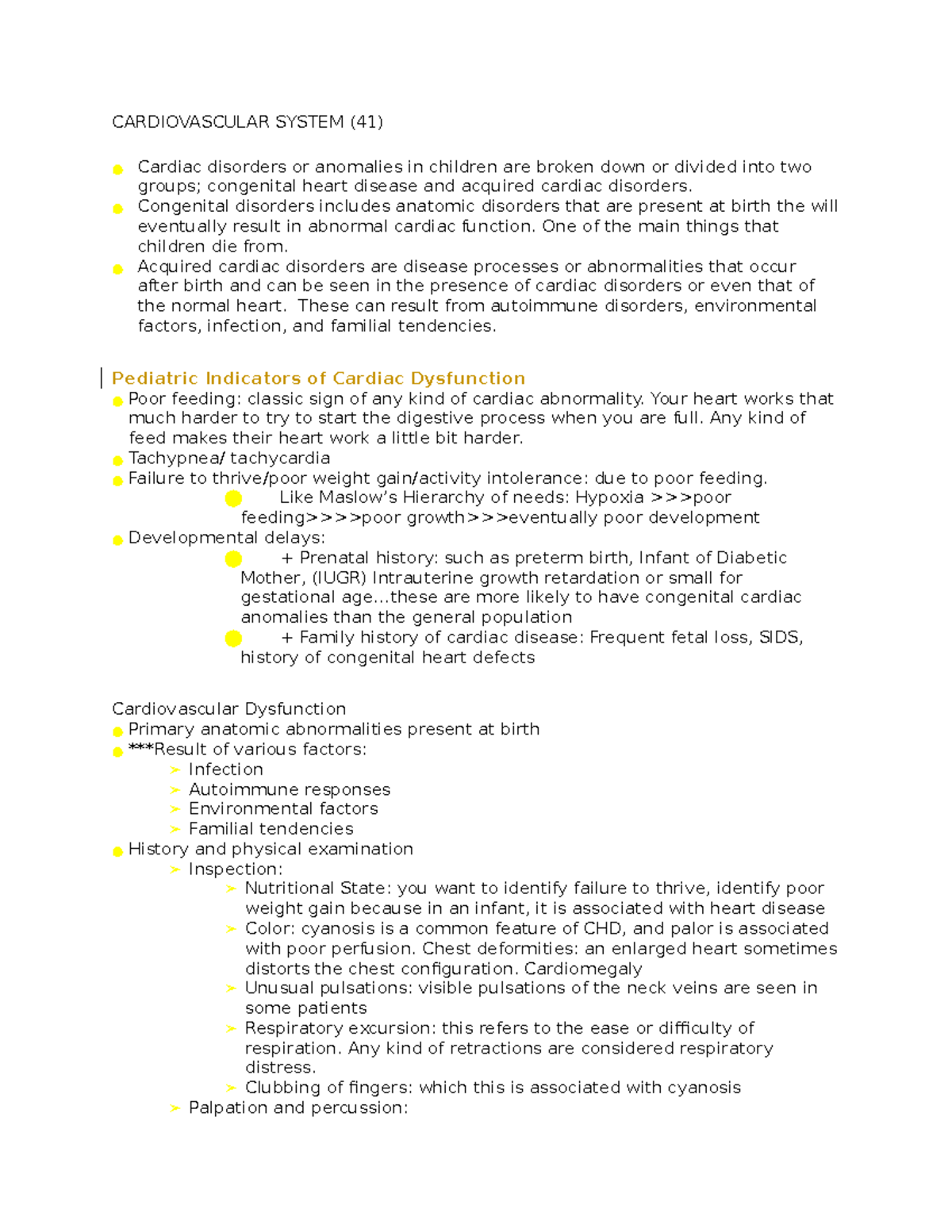 All Cardio Notes - CARDIOVASCULAR SYSTEM (41) ⬤ Cardiac disorders or ...