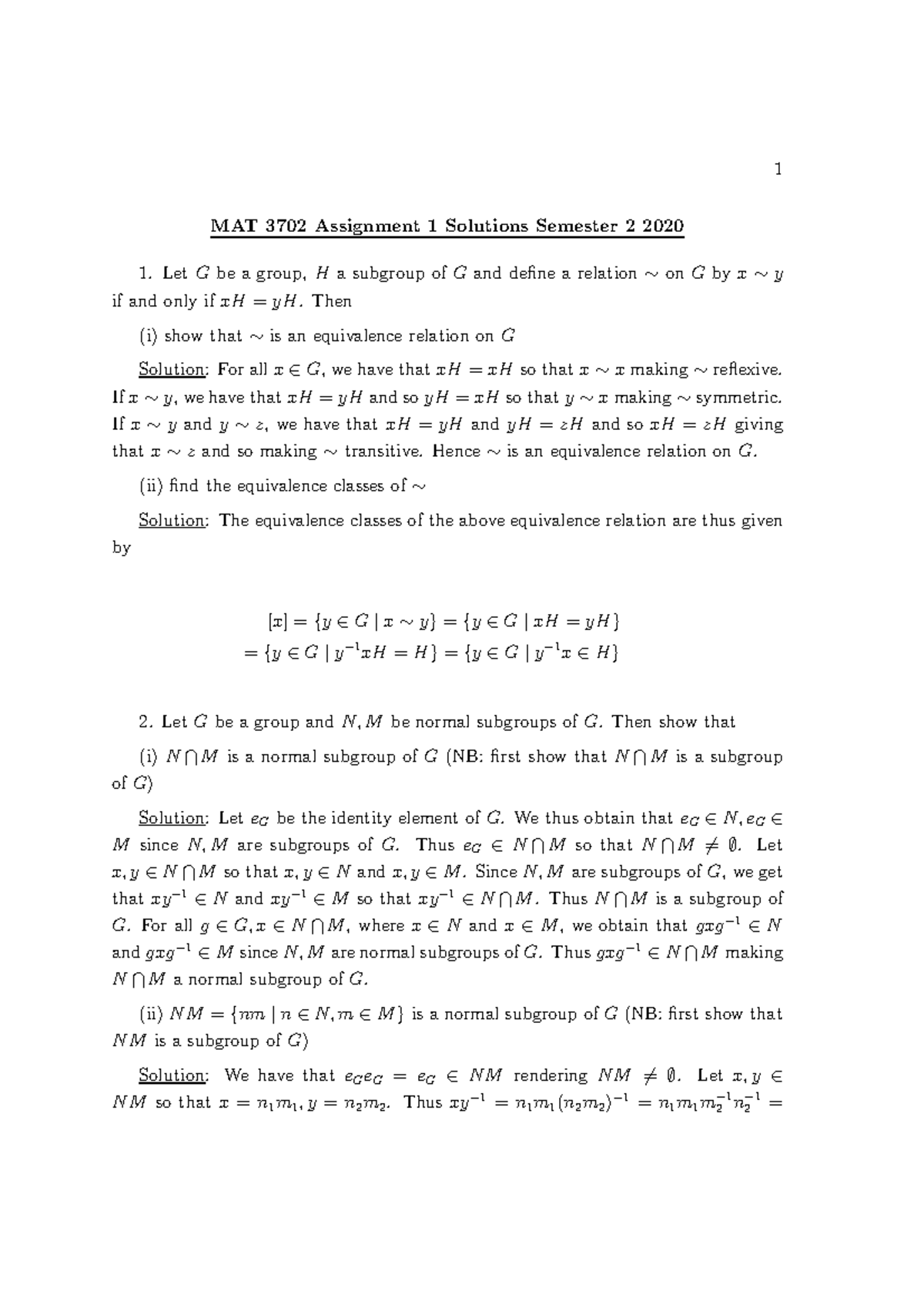 MAT3702 Assignment Solutions - MAT 3702 Assignment 1 Solutions Semester ...