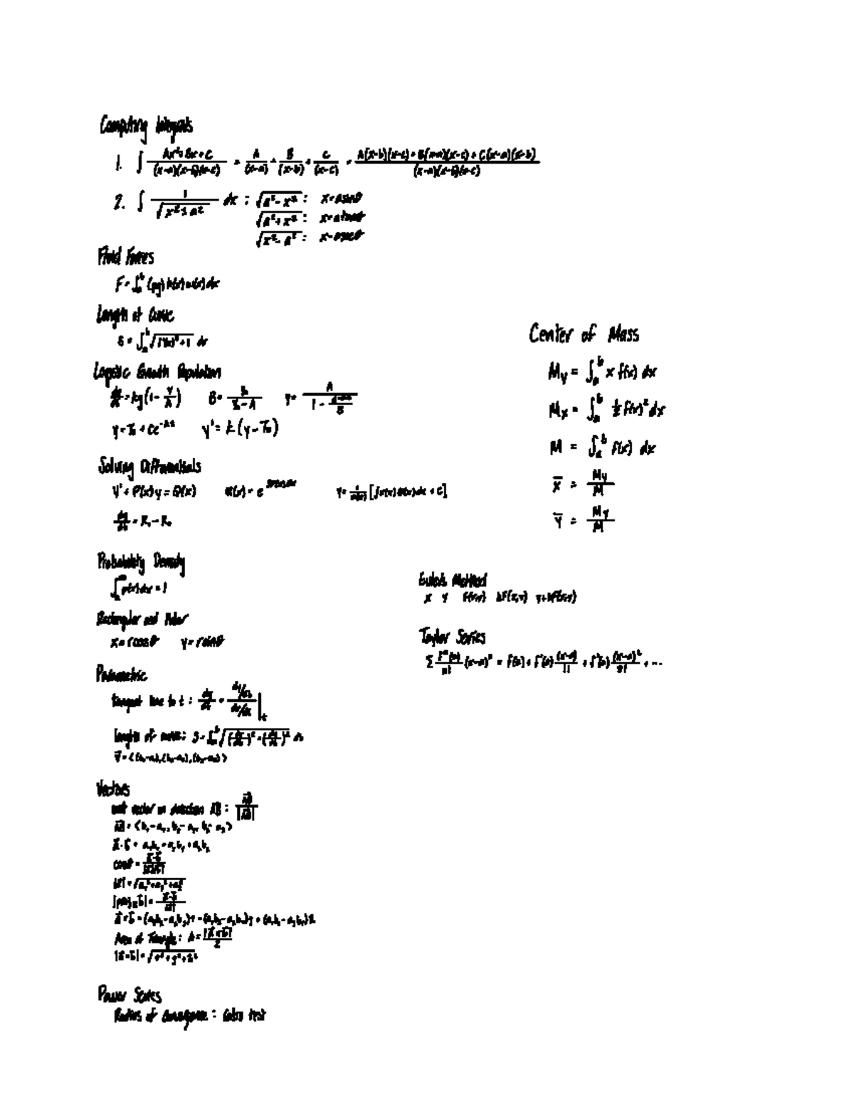 Math 122 Final Notes Lecture Notes - Computing Integrals 1 I at ...