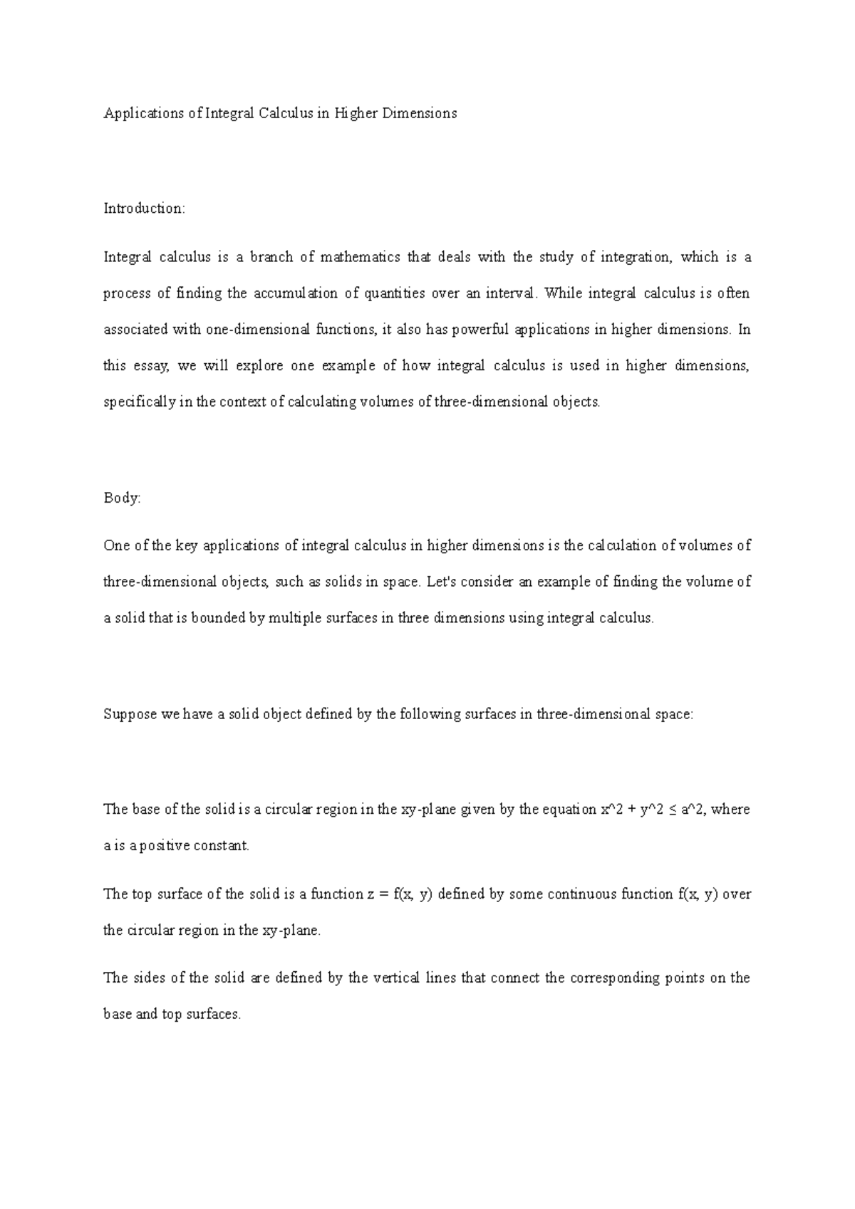 Applications of Integral Calculus in Higher Dimensions - Applications ...