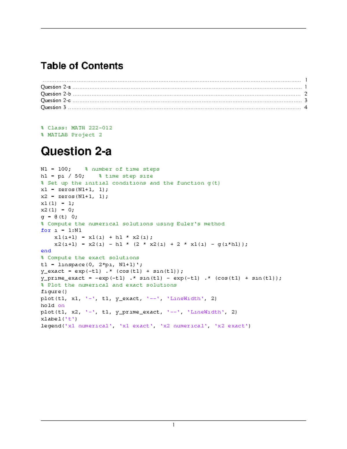MATH222 Project 2(m file) - Table of Contents - Studocu