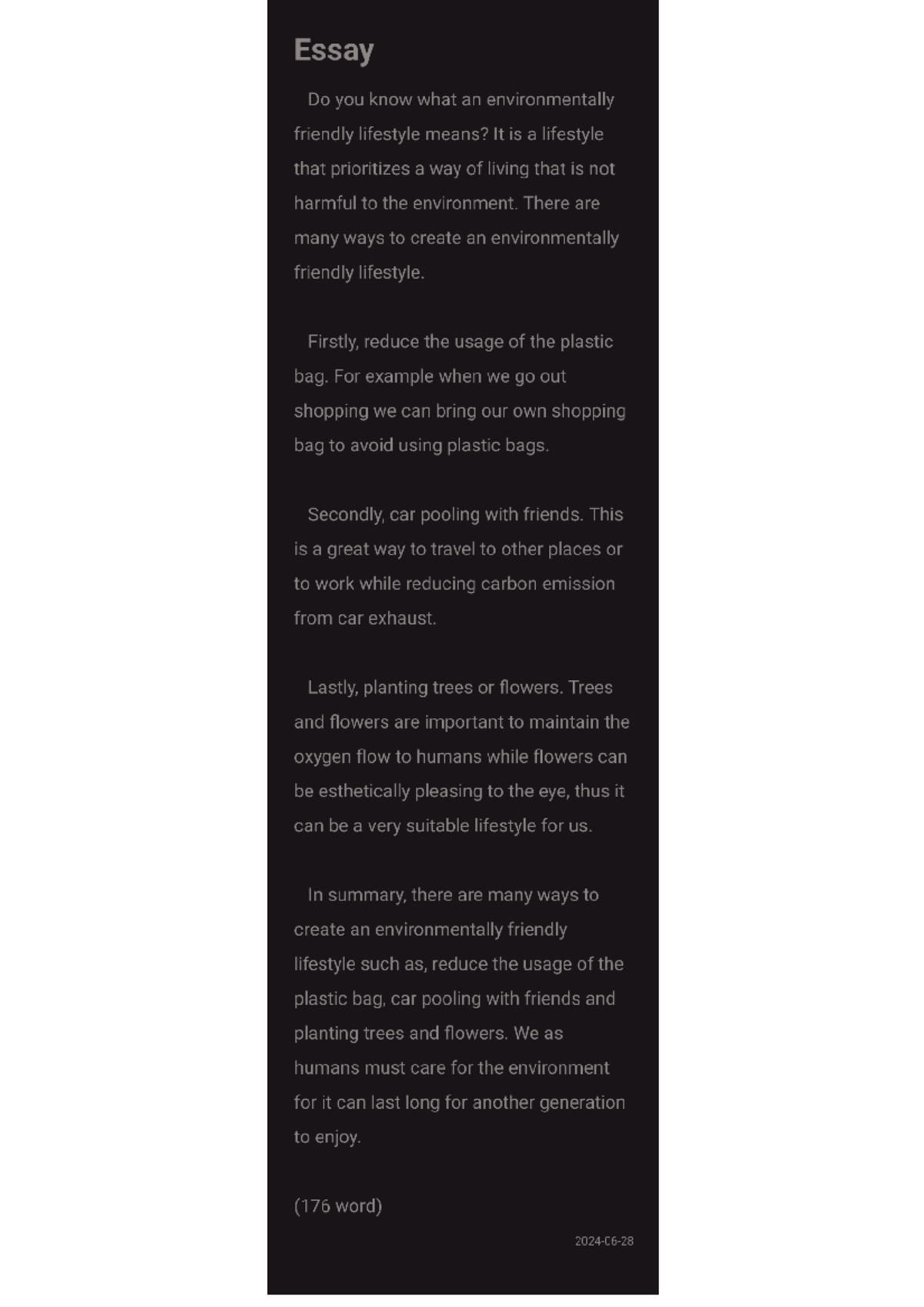 Essay - Note - Essay Do you know what an environmentally friendly ...