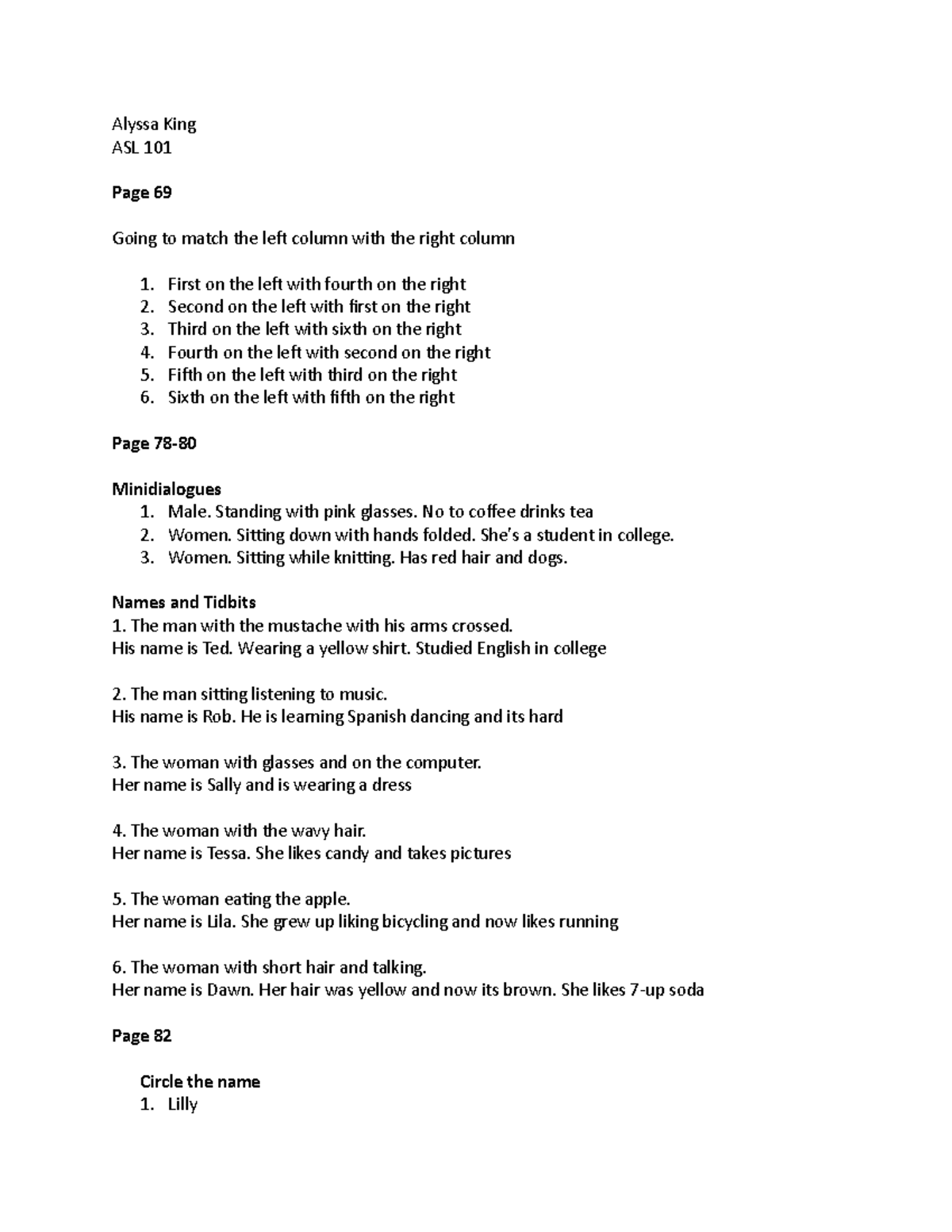 ASL Unit 2 pages - Alyssa King ASL 101 Page 69 Going to match the left ...