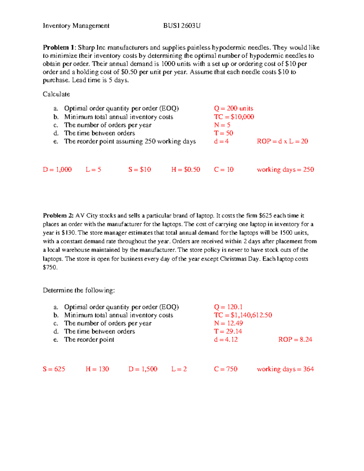 Lecture Handout - Inventory Management - Problem 1 : Sharp Inc ...