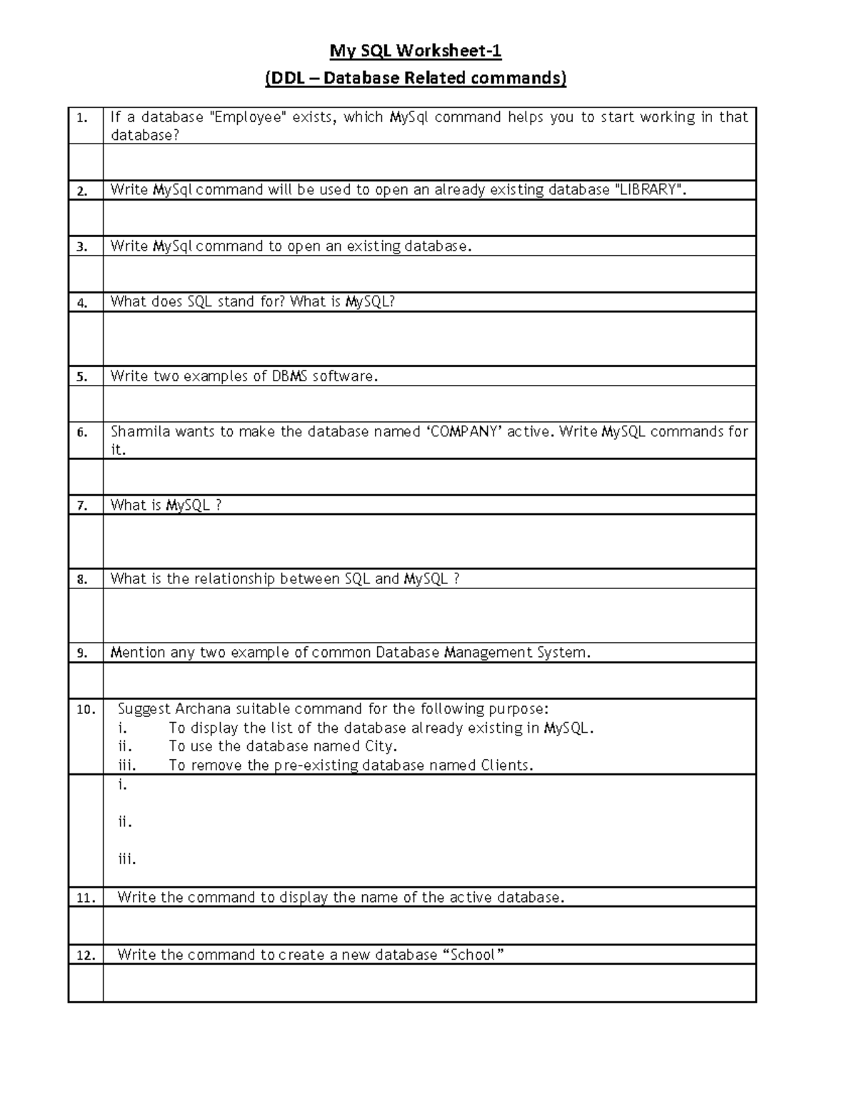 ASM 21887 - My SQL Worksheet- 1 (DDL – Database Related commands) If a database "Employee" - Studocu