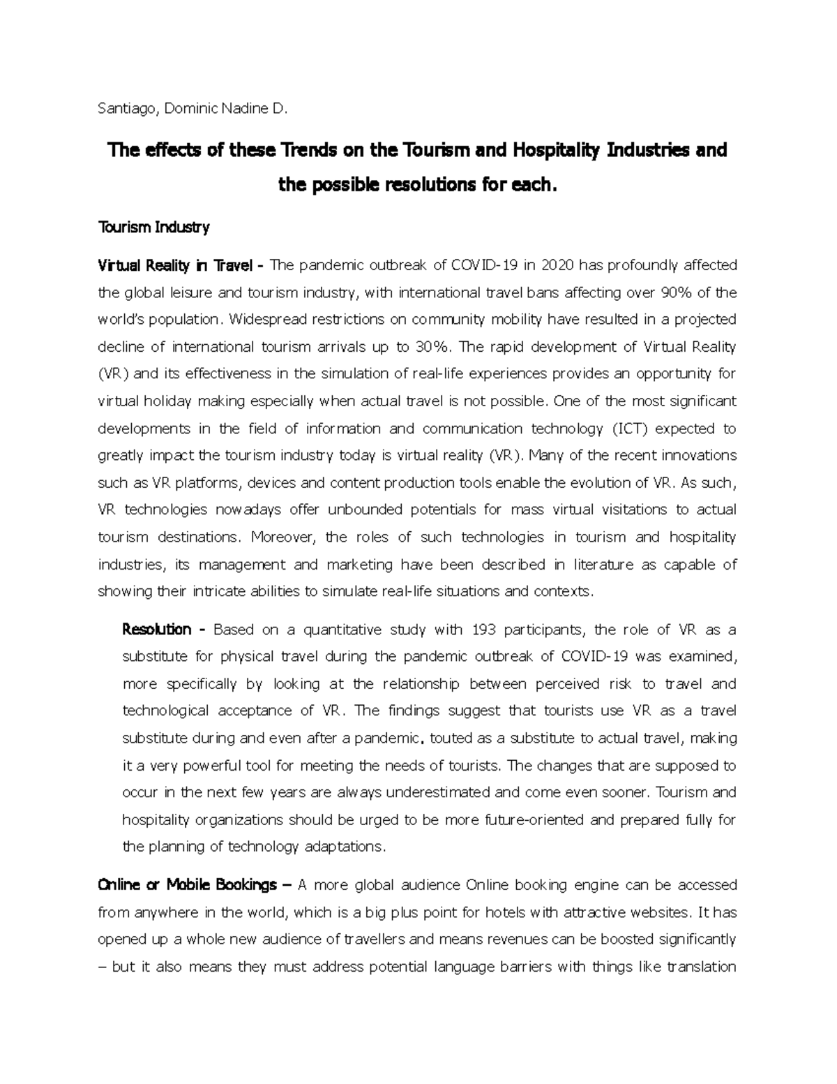 The Effects of these Trends on Tourism and Hospitality Industries and ...