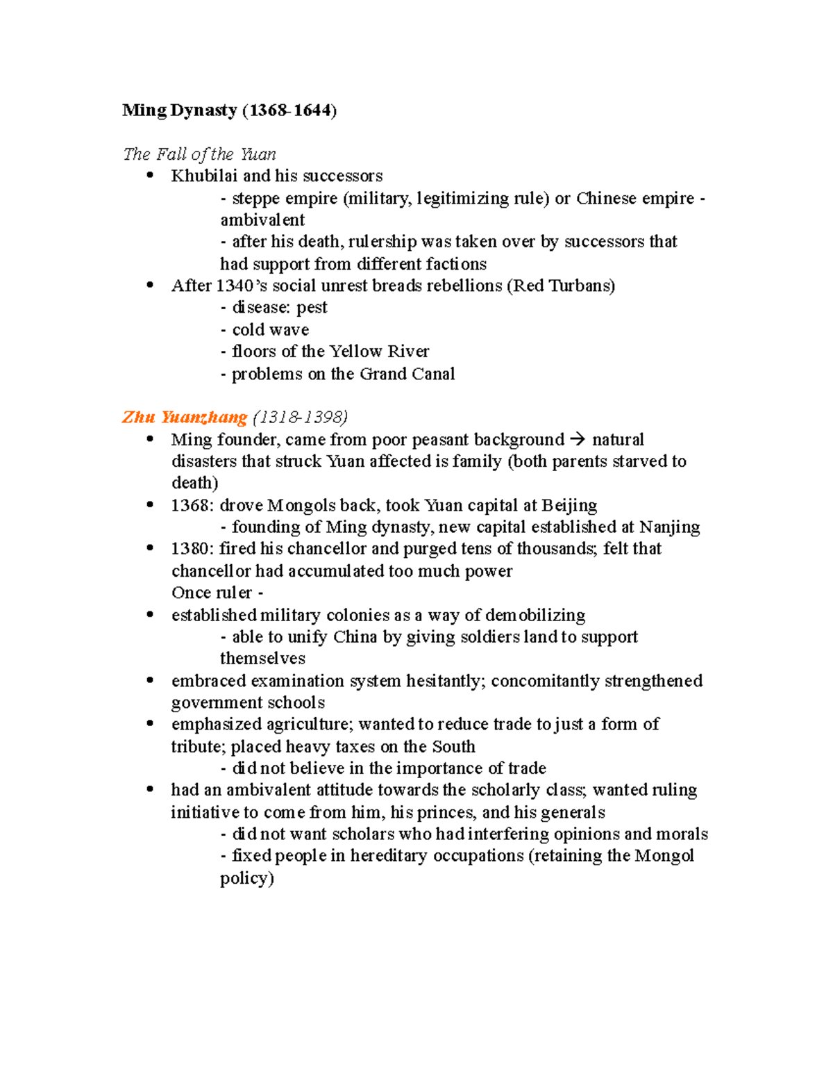 Lecture note - ming dynasty - Ming Dynasty (1368-1644) The Fall of the ...