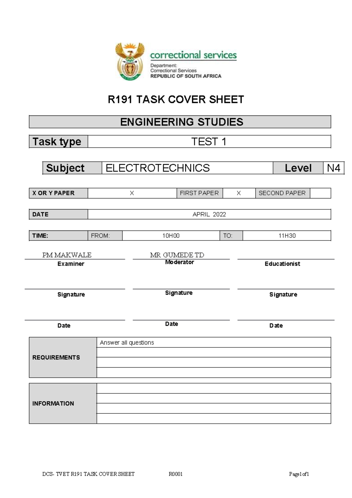 Electro N4 T1 2022 TASK Cover - Copy - R191 TASK COVER SHEET ...