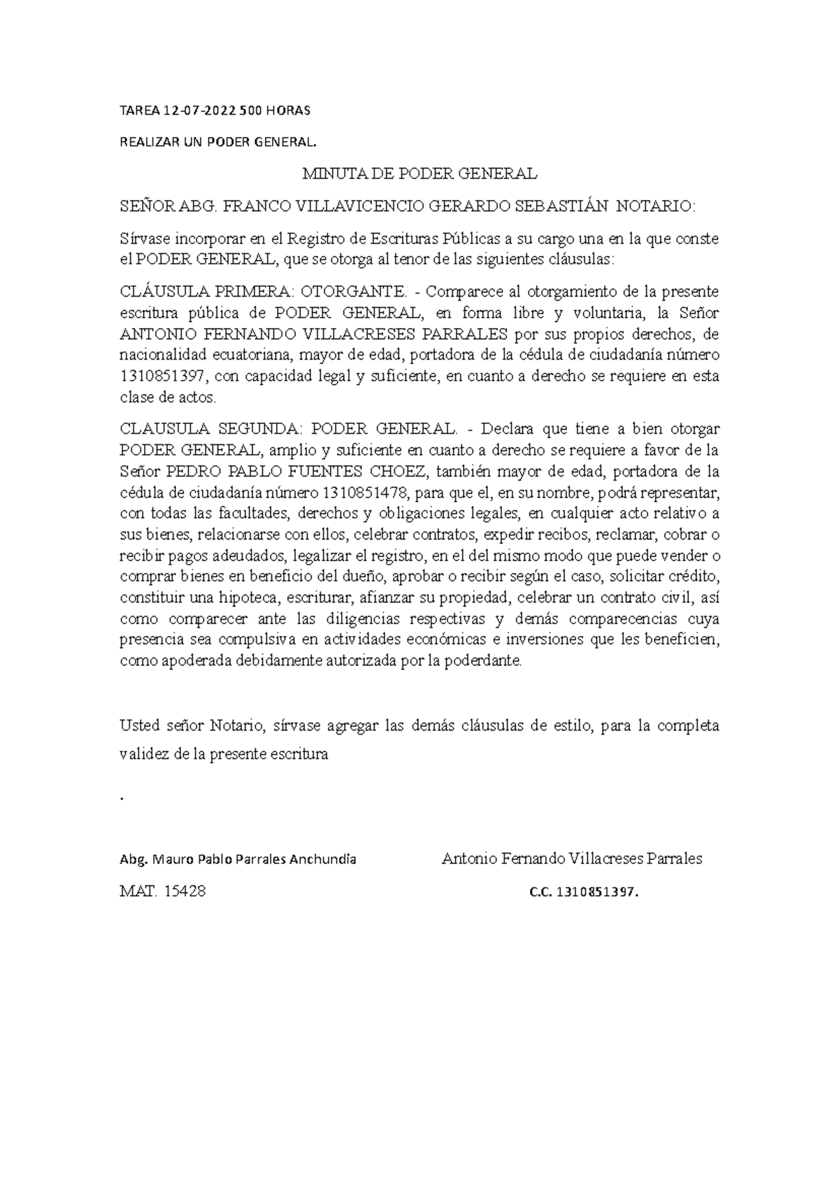 Tarea 12-07-2022 - Poder General - TAREA 12-07-2022 500 HORAS REALIZAR ...