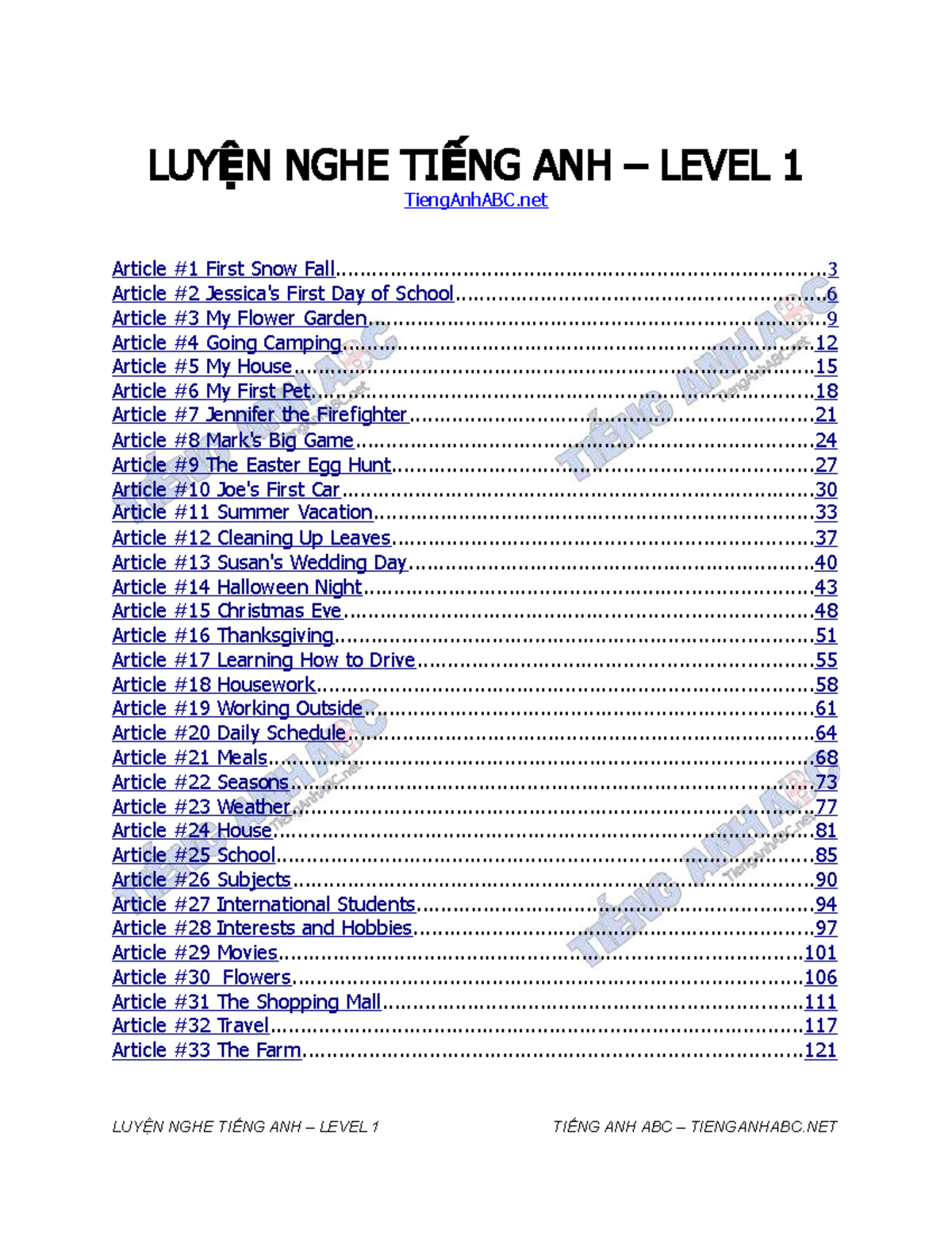Luyện nghe level 1 - sdf - TiengAnhABC LUY ỆN NGHE TI ẾNG ANH – LEVEL Article #1 First Snow ...