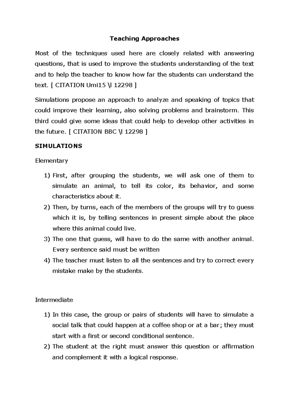 Teaching Approaches with examples and exercises to do in class ...