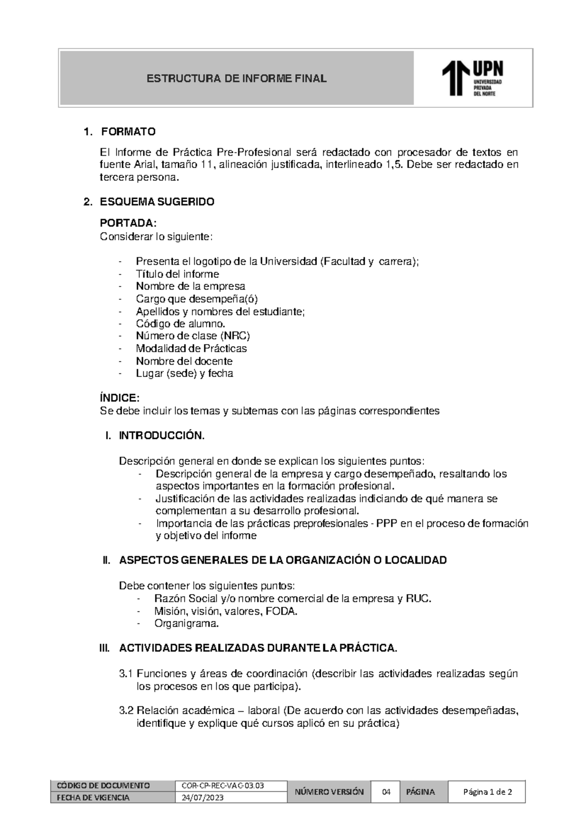 3. Estructura de Informe Final de PPP 2023 - ESTRUCTURA DE INFORME FINAL ESTRUCTURA DE INFORME ...