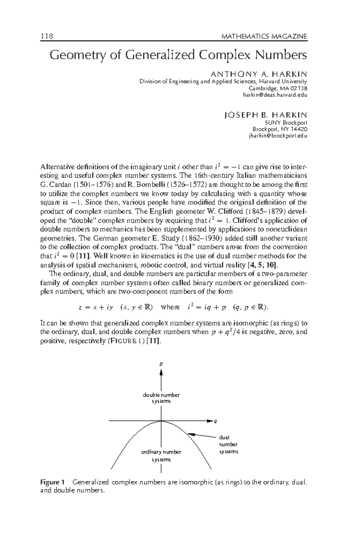 Generalized complex numbers - 118 MATHEMATICS MAGAZINE Geometry of ...