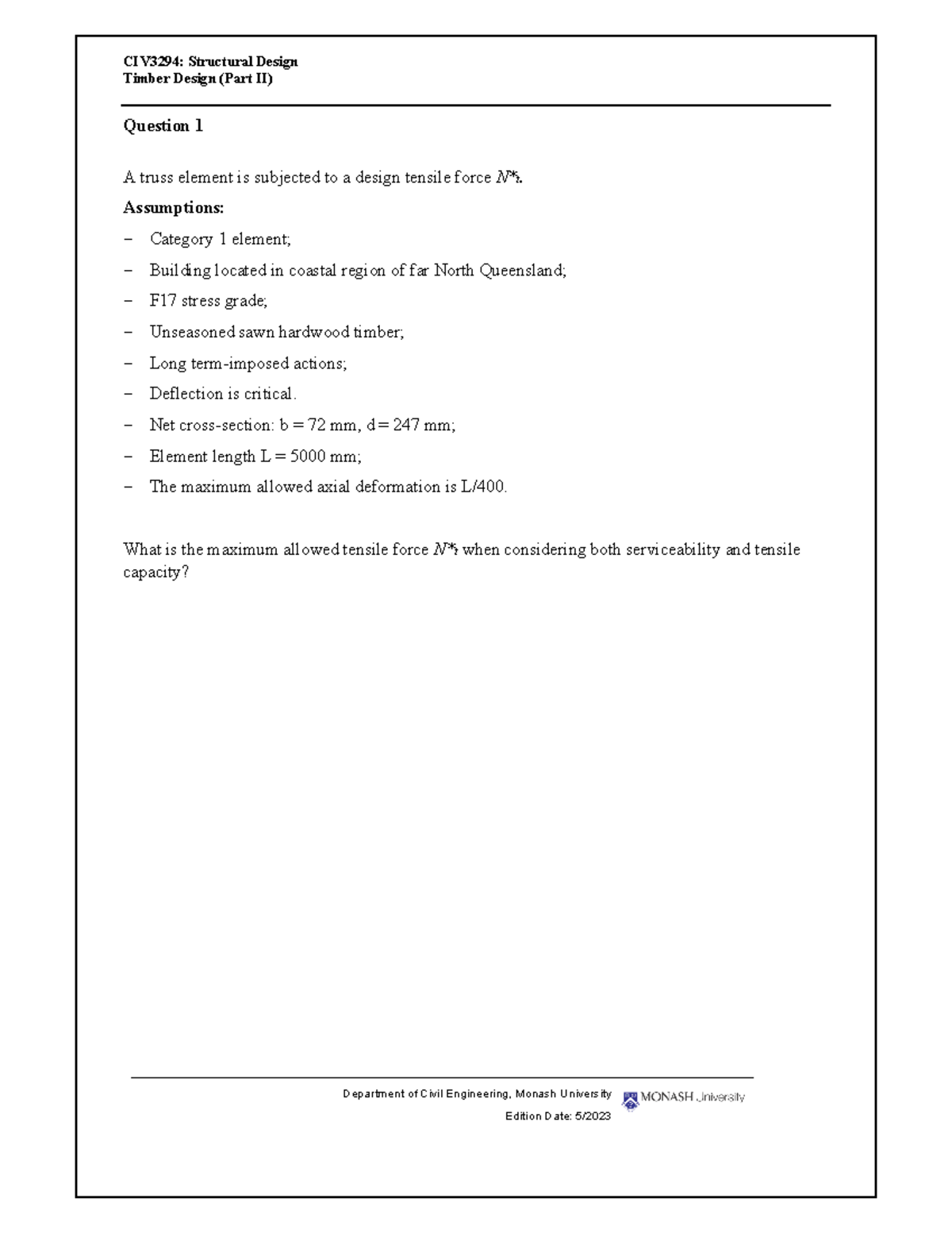 Week 10s Practice Problems (Solution) - Timber Design (Part II ...