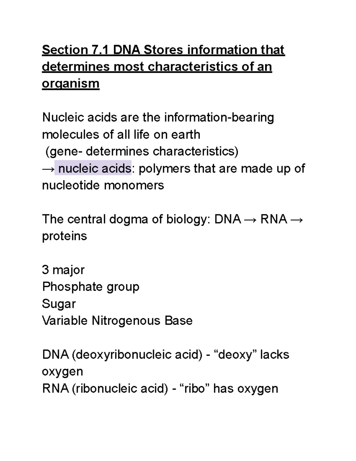Chapter 7 Section 1 and 2 - Section 7 DNA Stores information that ...