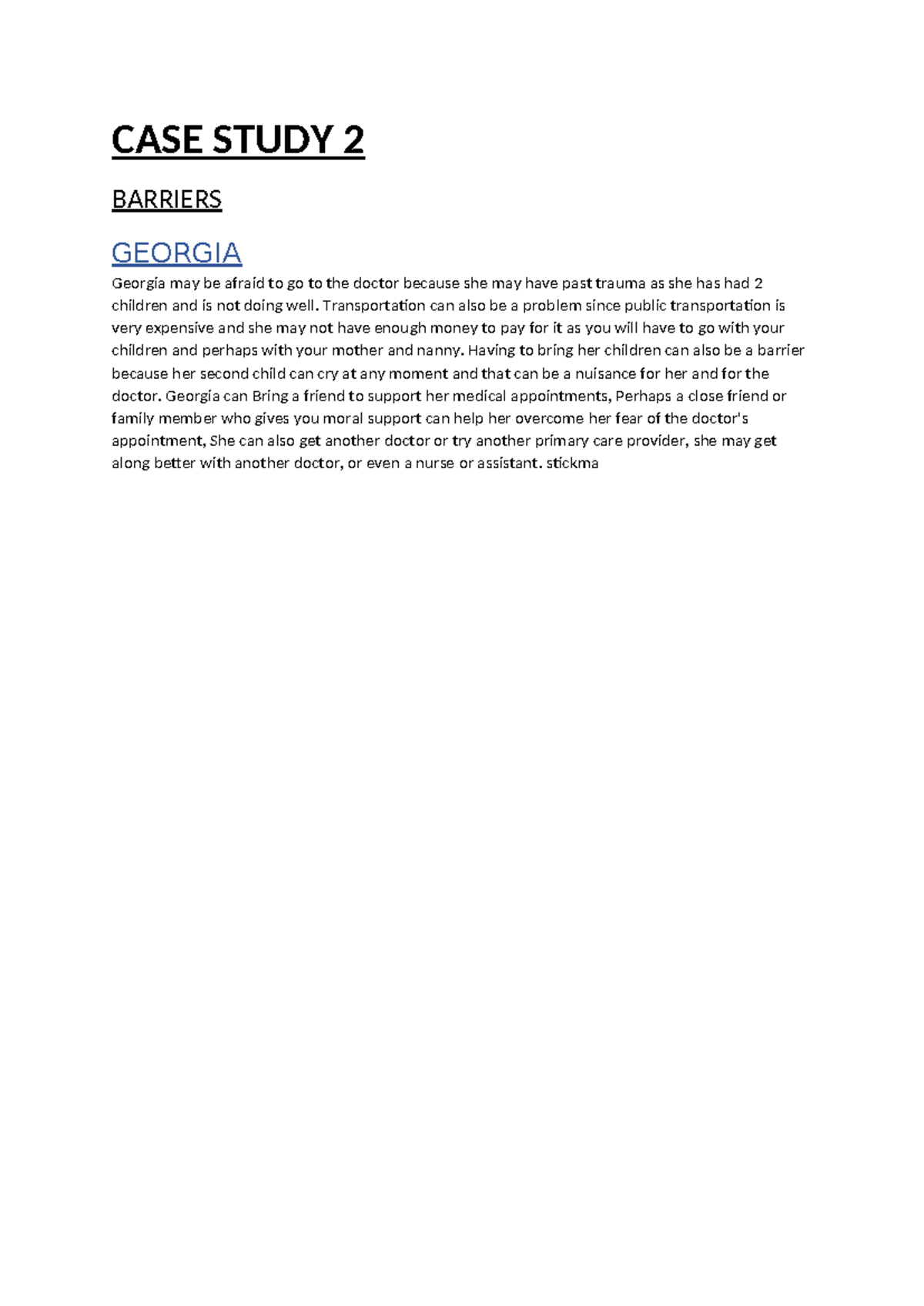 CASE Study 2 Barriers - opo9 - CASE STUDY 2 BARRIERS GEORGIA Georgia ...