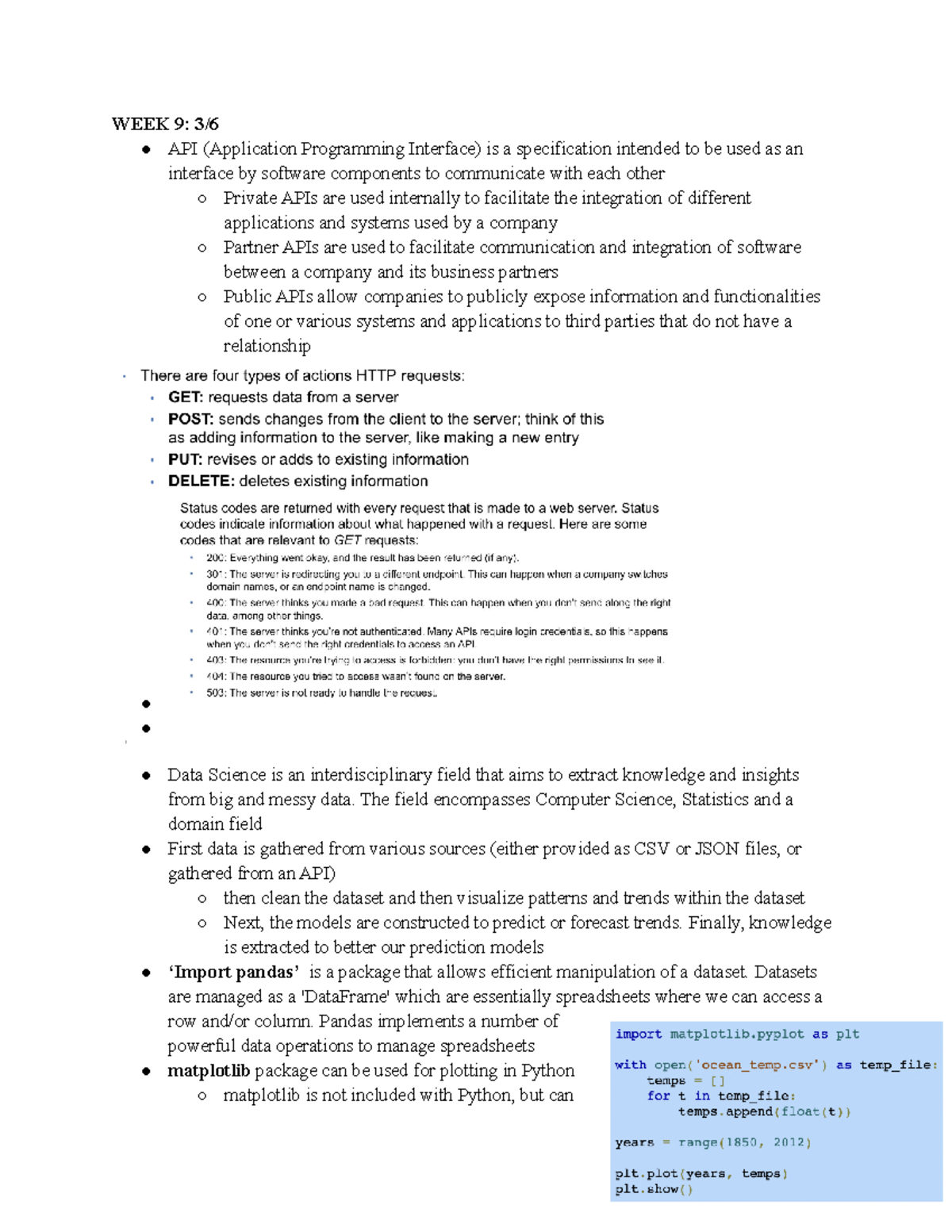 Week 9 Notes - Professor Shirazi - WEEK 9: 3/ API (Application ...
