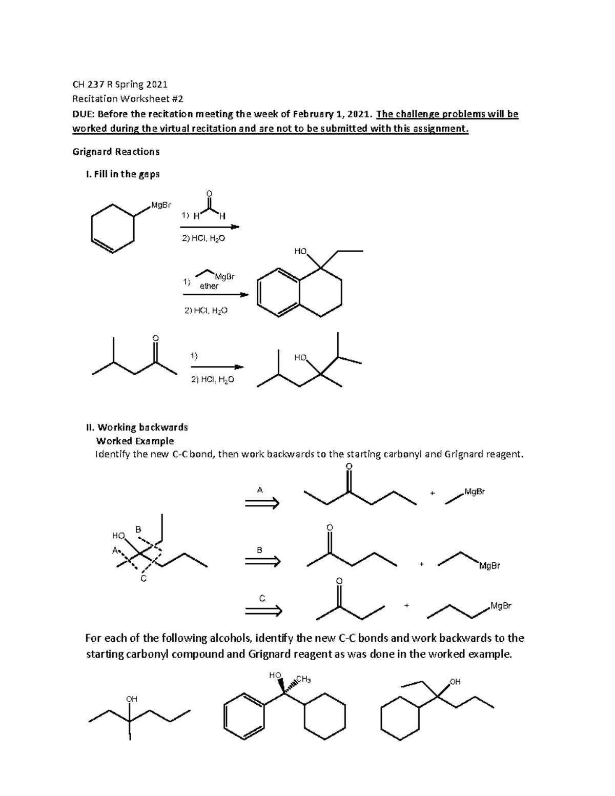 CH 237 Pre-recitation Worksheet 2 Sp 2021 - CH 237 R Spring 2021 ...