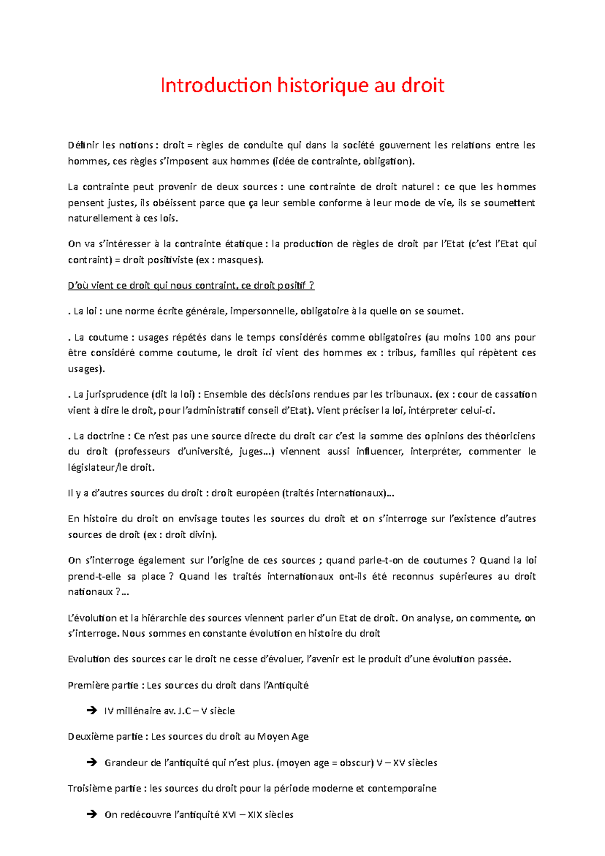 Introduction historique au droit - Introduction historique au droit Définir les notions : droit ...