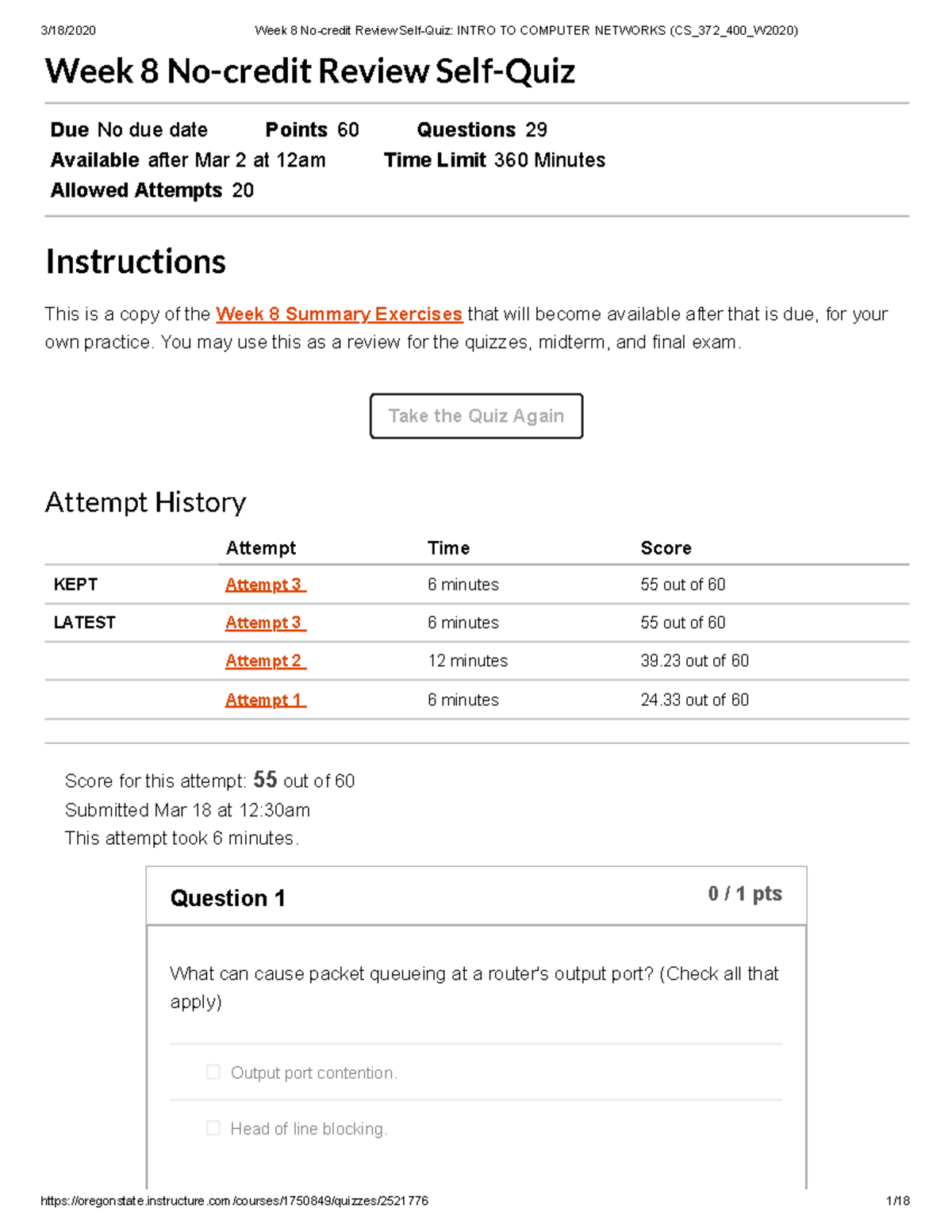 Week8 3 - week 8 exercise - Week 8 No-credit Review Self-Quiz Due No due date Points 60 ...