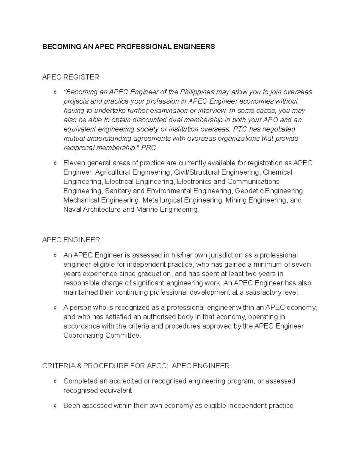 Becoming an Apec Professional Engineers - BECOMING AN APEC PROFESSIONAL ...