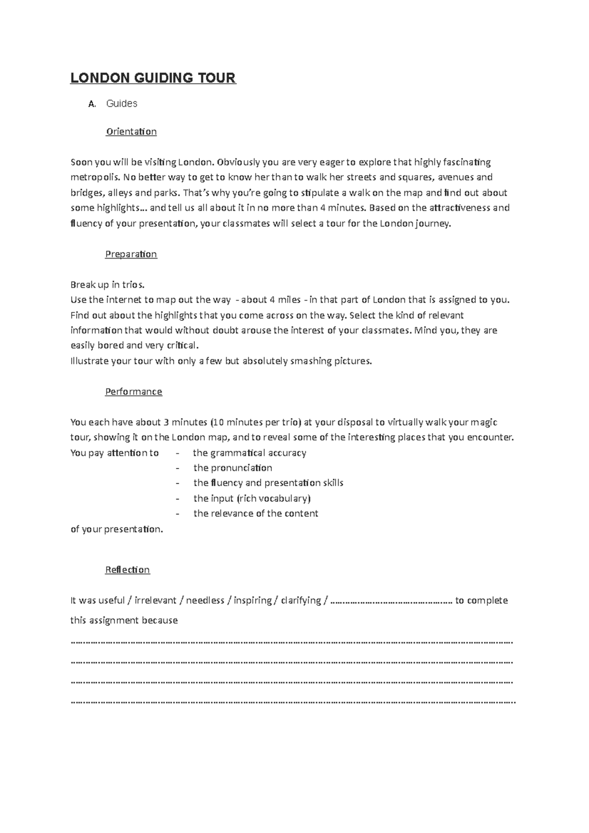 London guiding tour assignment-listening - LONDON GUIDING TOUR A ...