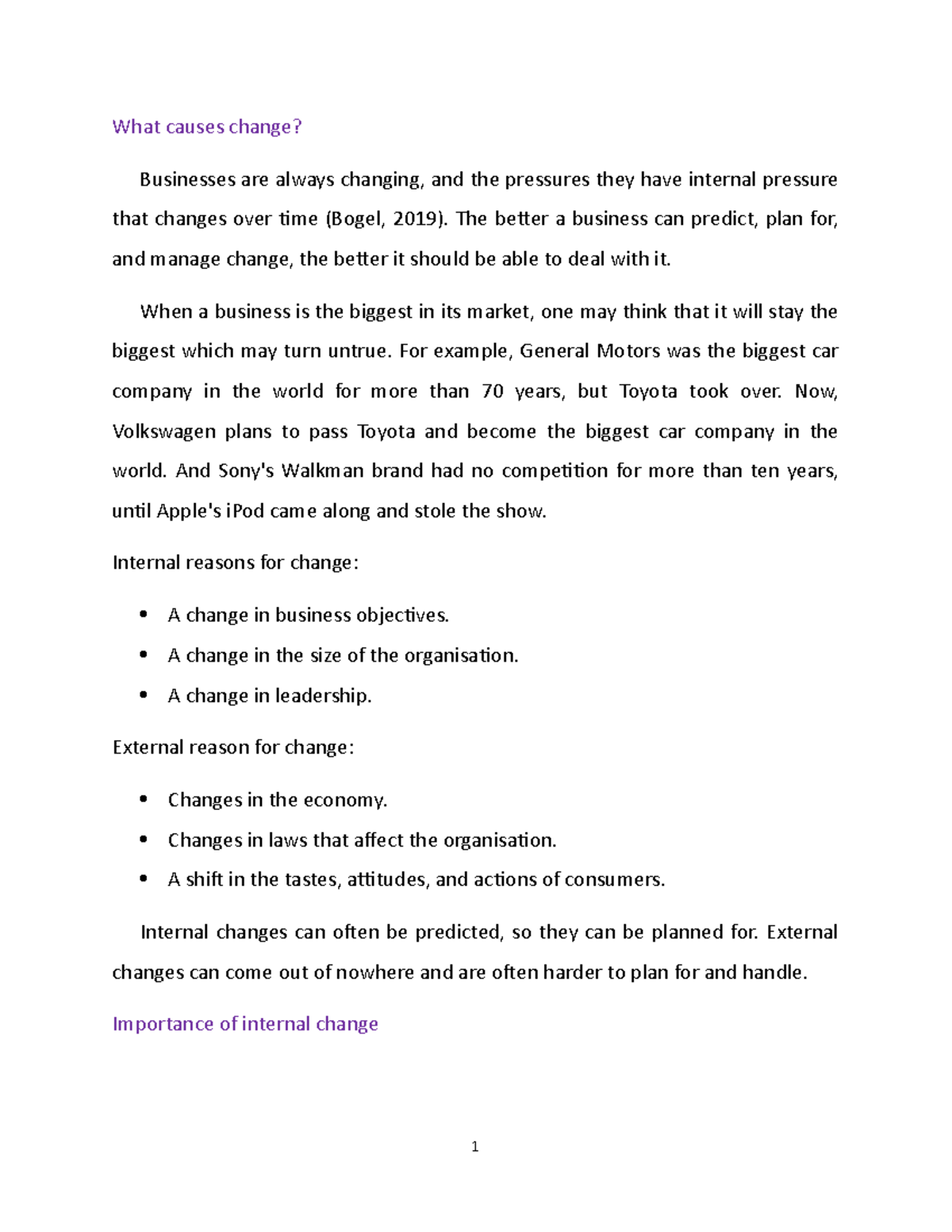 Internal causes and planning of change - What causes change? Businesses ...
