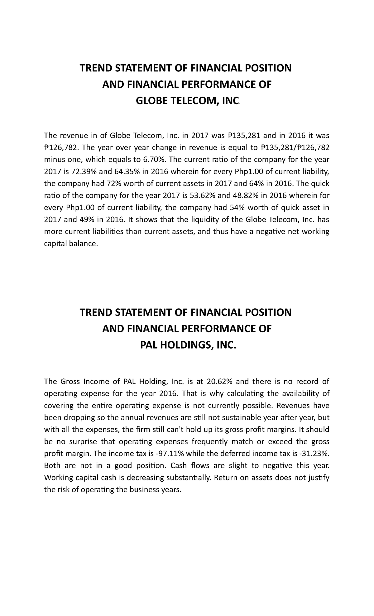 Financial Statements - TREND STATEMENT OF FINANCIAL POSITION AND ...