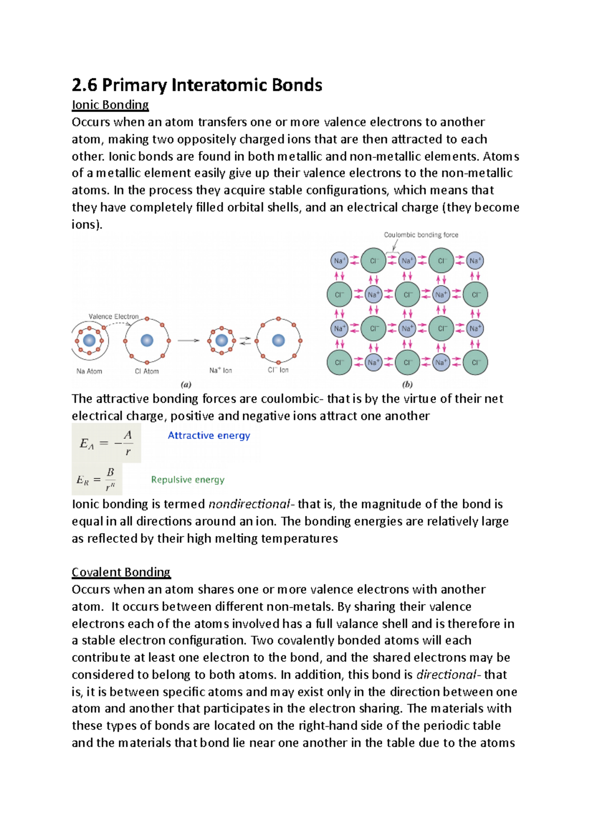 Primary Interatomic Bonds - Ionic bonds are found in both metallic and ...