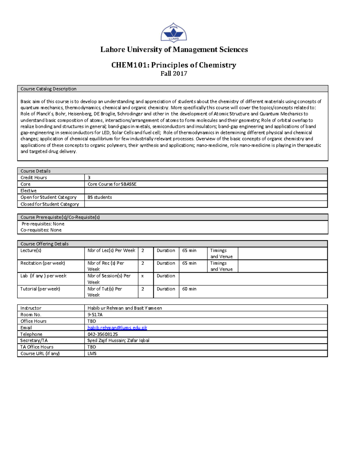 CHEM 101- Principles of Chemistry 1 - Lahore University of Management ...