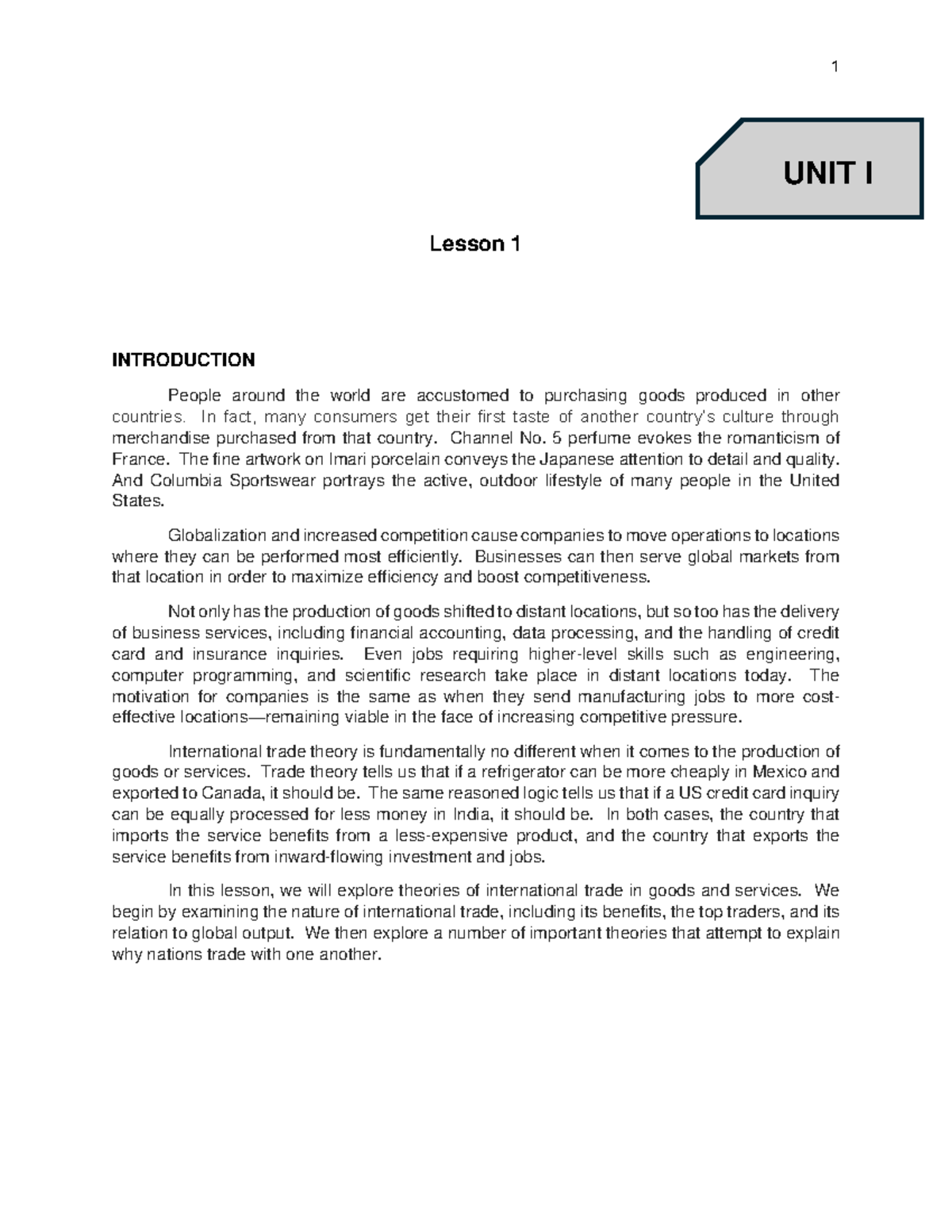 Unit 1 Lesson 1 and 2 - International Business and Trade - Lesson 1 ...