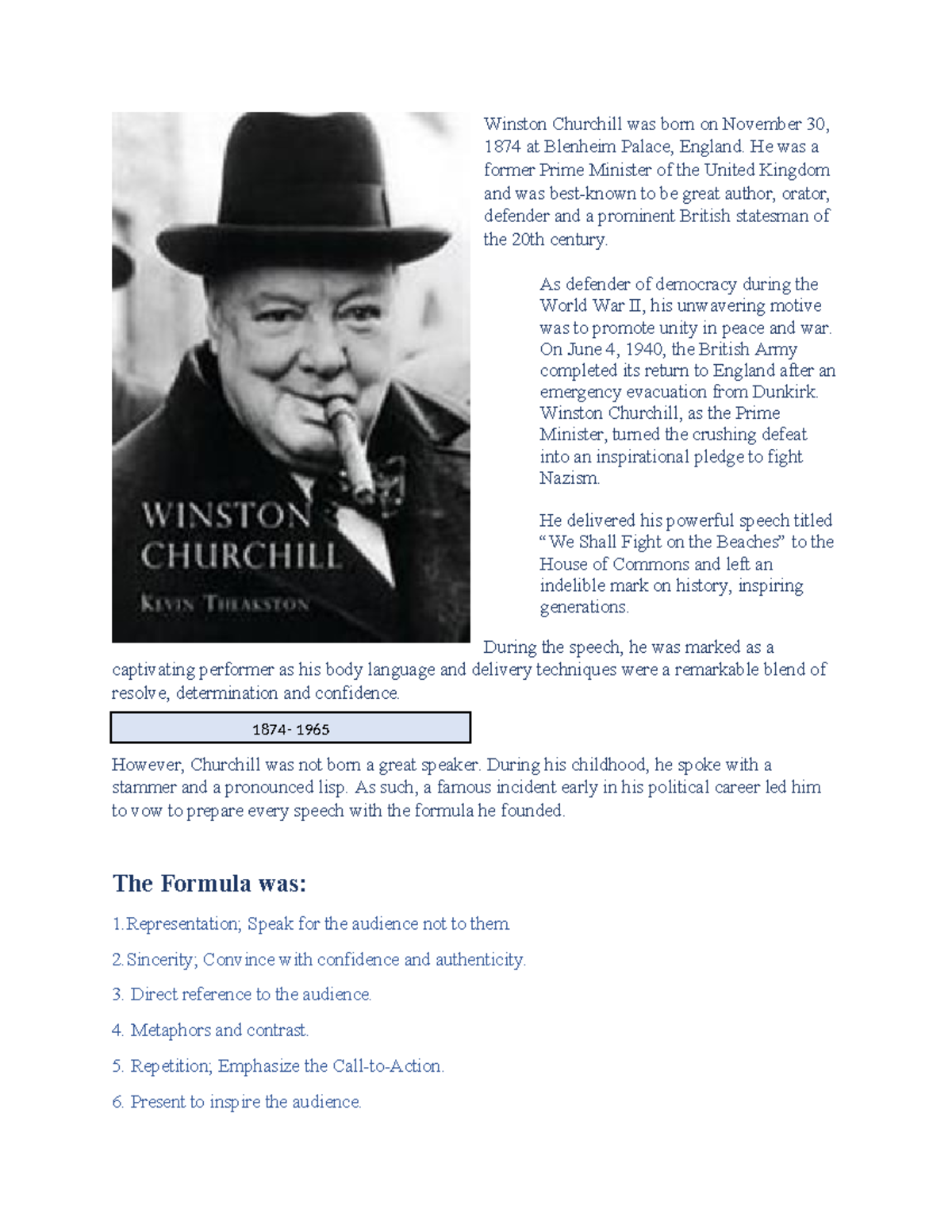 Bio & body language - Research work - Winston Churchill was born on ...