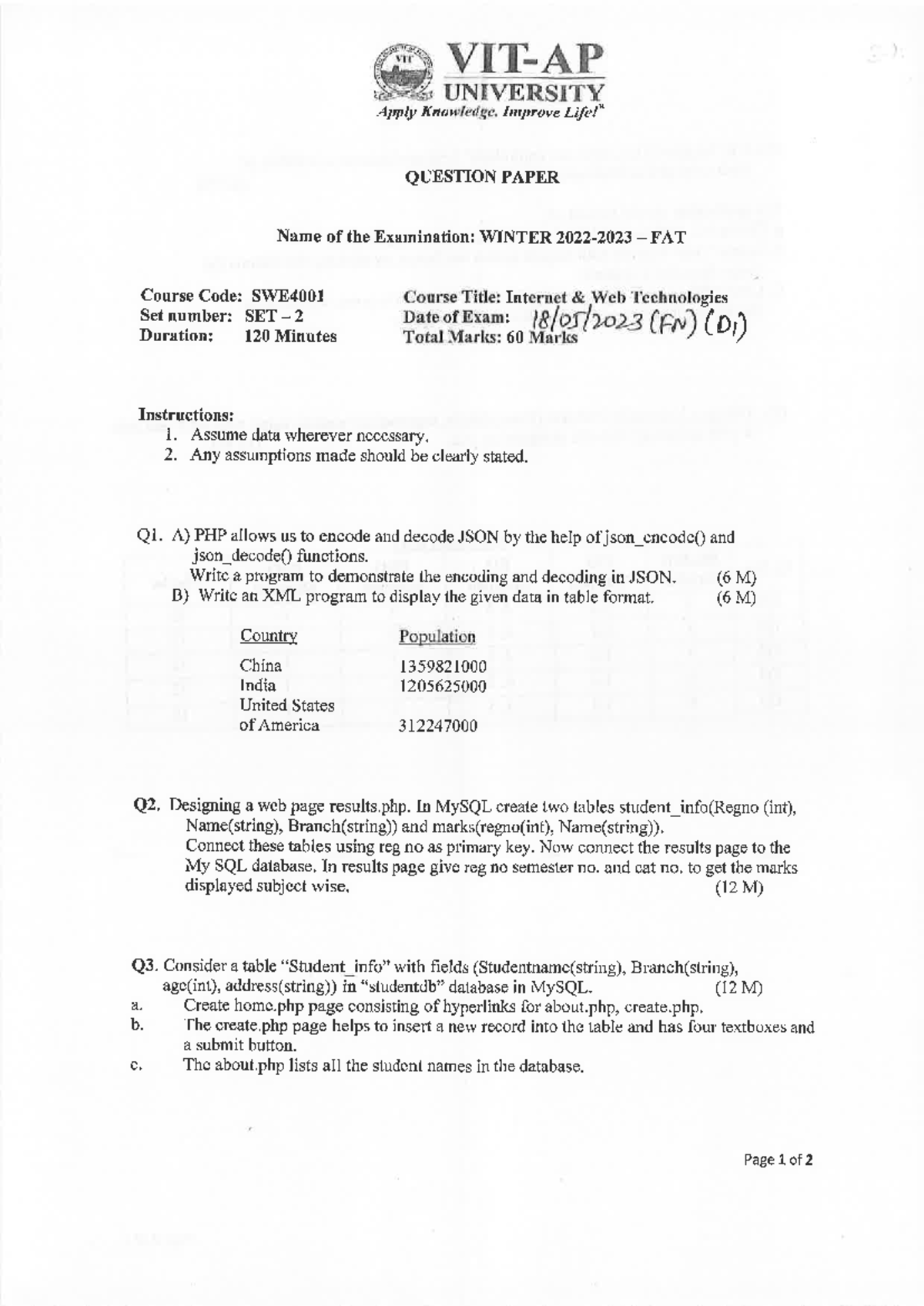 6 - these are question papers on iwt and front end - INTERNATIONAL VIT ...