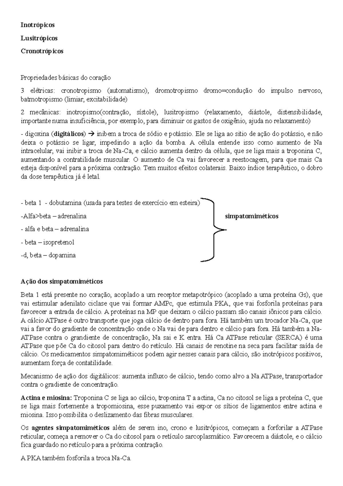 Anotações II Aula 2 - Agentes inotrópicos, cronotrópicos e lusitrópicos ...