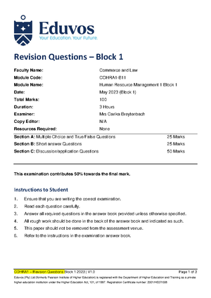 Cohra 2 Quiz 1 Chpt 3, 4, 5 and 6 Memo - COHRA2 Quiz 1 2022 1 ...