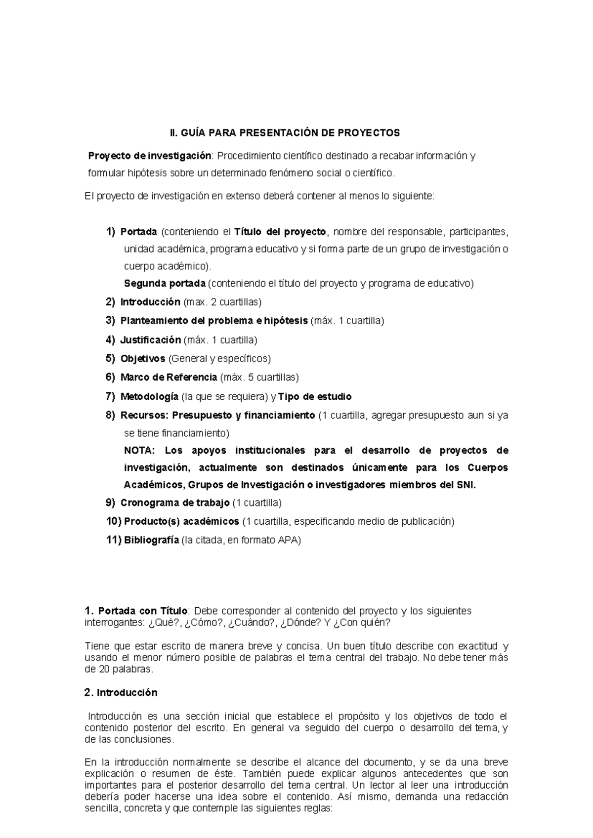 GUIA PARA Presentacion DE Proyecto - II. GUÍA PARA PRESENTACIÓN DE PROYECTOS Proyecto de - Studocu