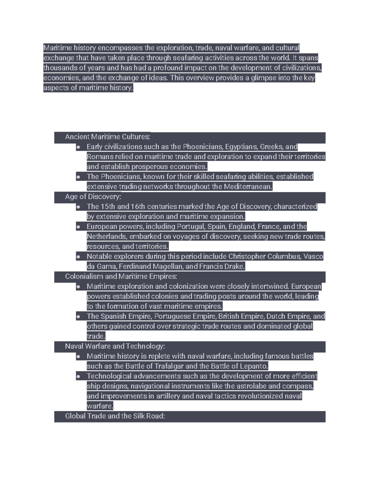 Maritime history - key notes - Maritime history encompasses the ...