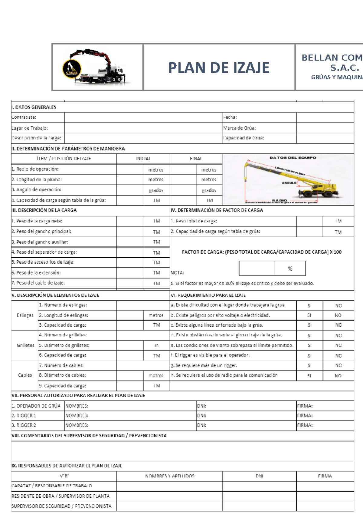 PLAN DE Izaje - Ingeniería Civil - PLAN DE IZAJE BELLAN COM S.A. GRÚAS ...