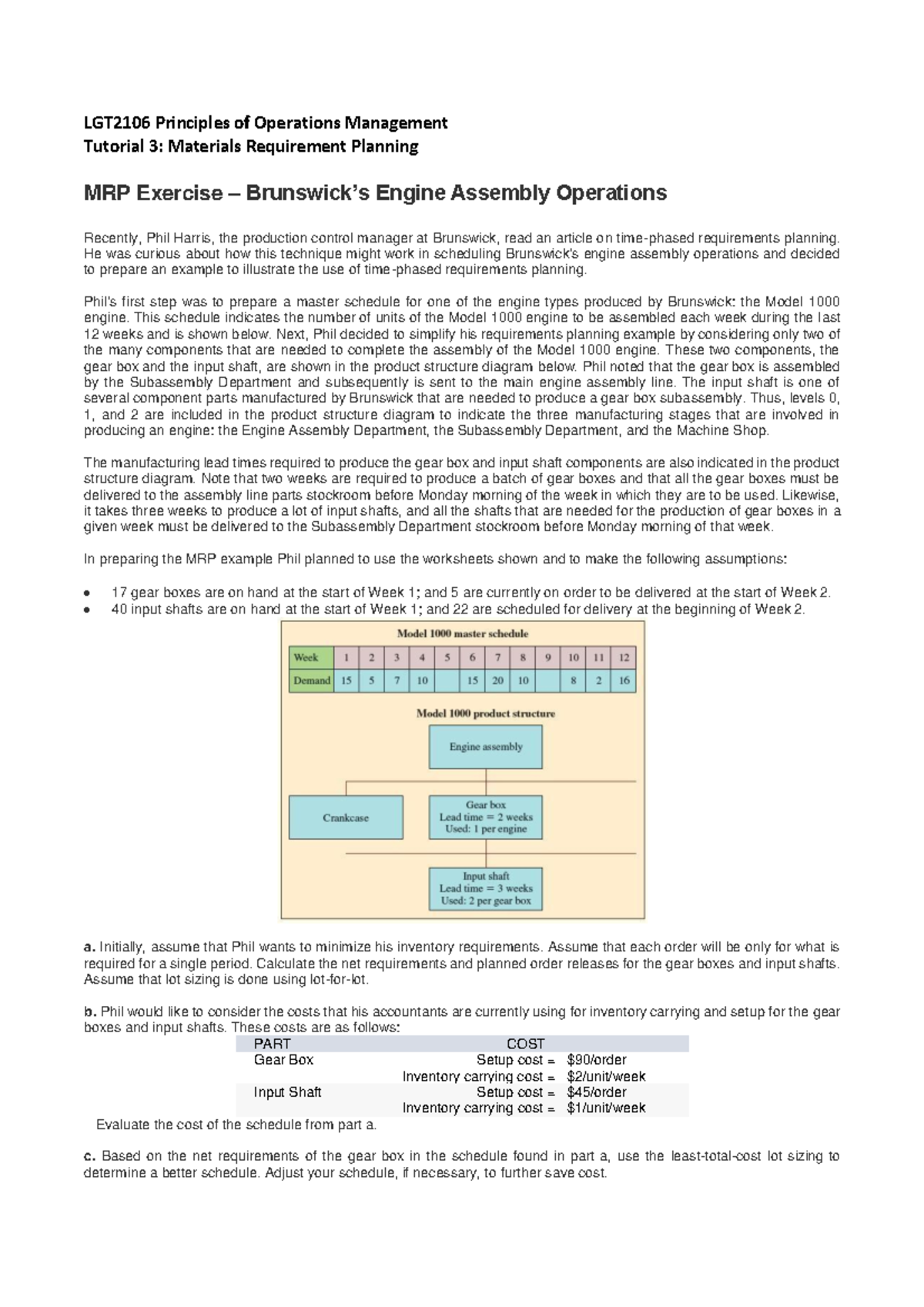 Tut-3-MRP Exercise - tut - LGT2106 Principles of Operations Management ...