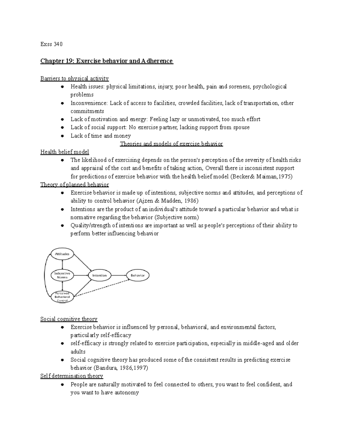 Exss 340 chapters 19-25 - Exss 340 Chapter 19: Exercise behavior and ...