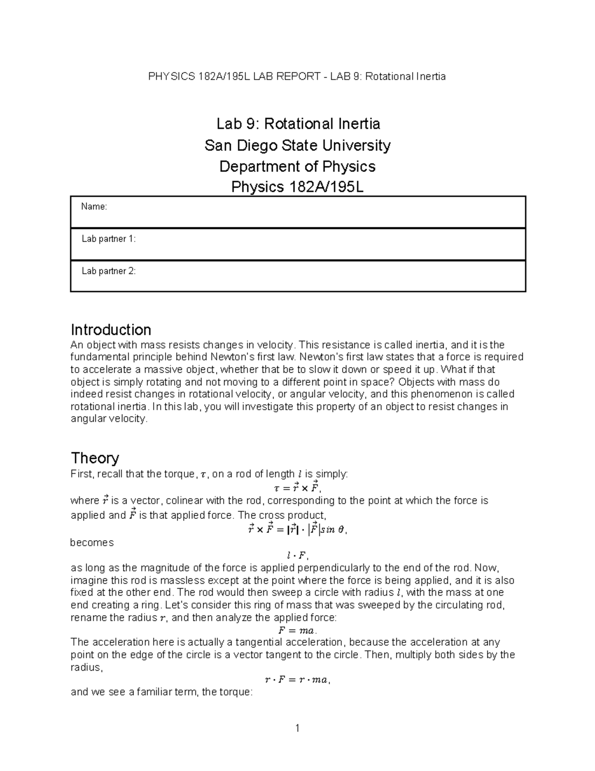 Rotational Inertia - Copy of Incompleted Worksheet - PHYSICS 182A/195L ...