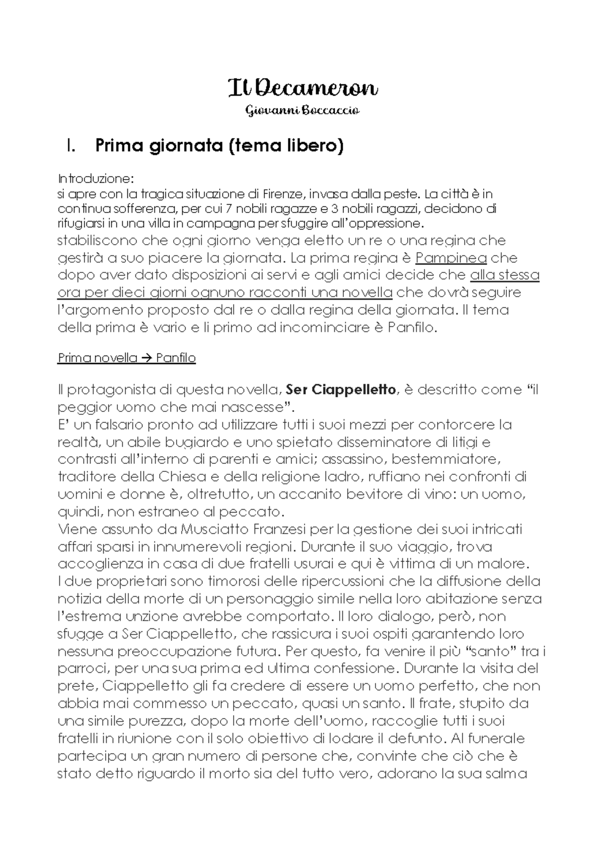 Decameron - Il Decameron Giovanni Boccaccio I. Prima giornata (tema ...