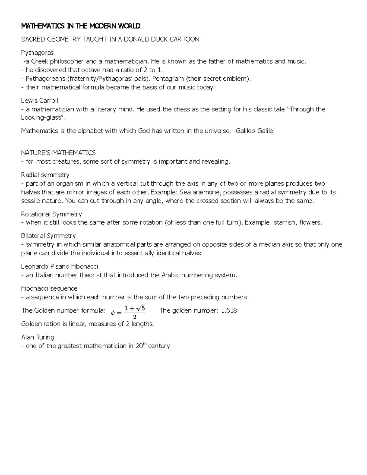 Mitmw - This notes is based on the Nature's of Mathematics ...