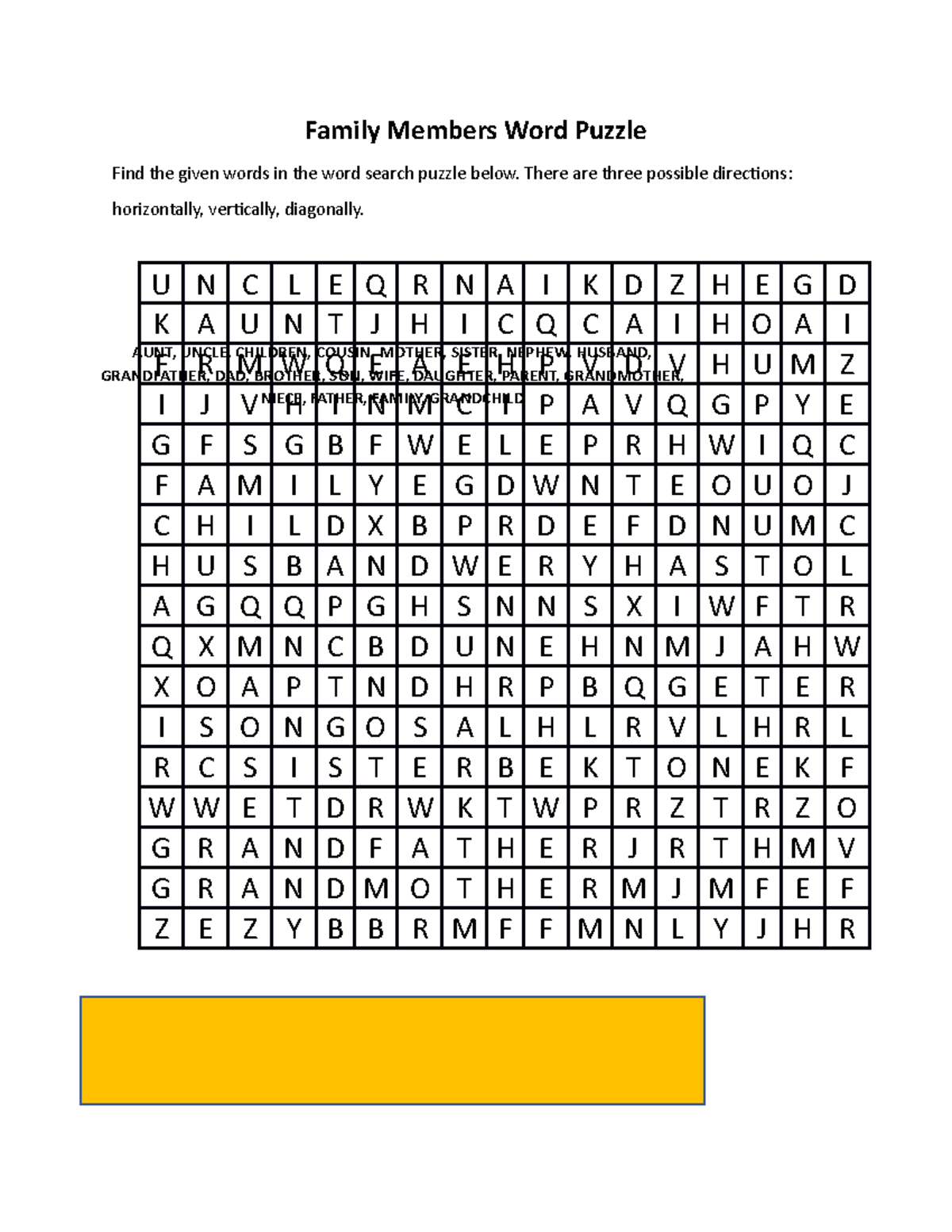 Family Members Word Puzzle homework - Inglés II - UNAH - Studocu