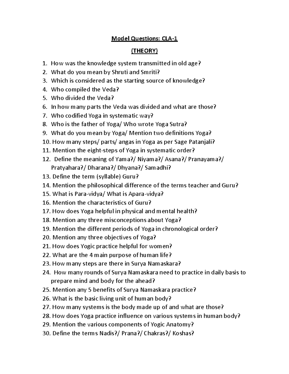 test for engineering - Model Questions: CLA- (THEORY) How was the ...