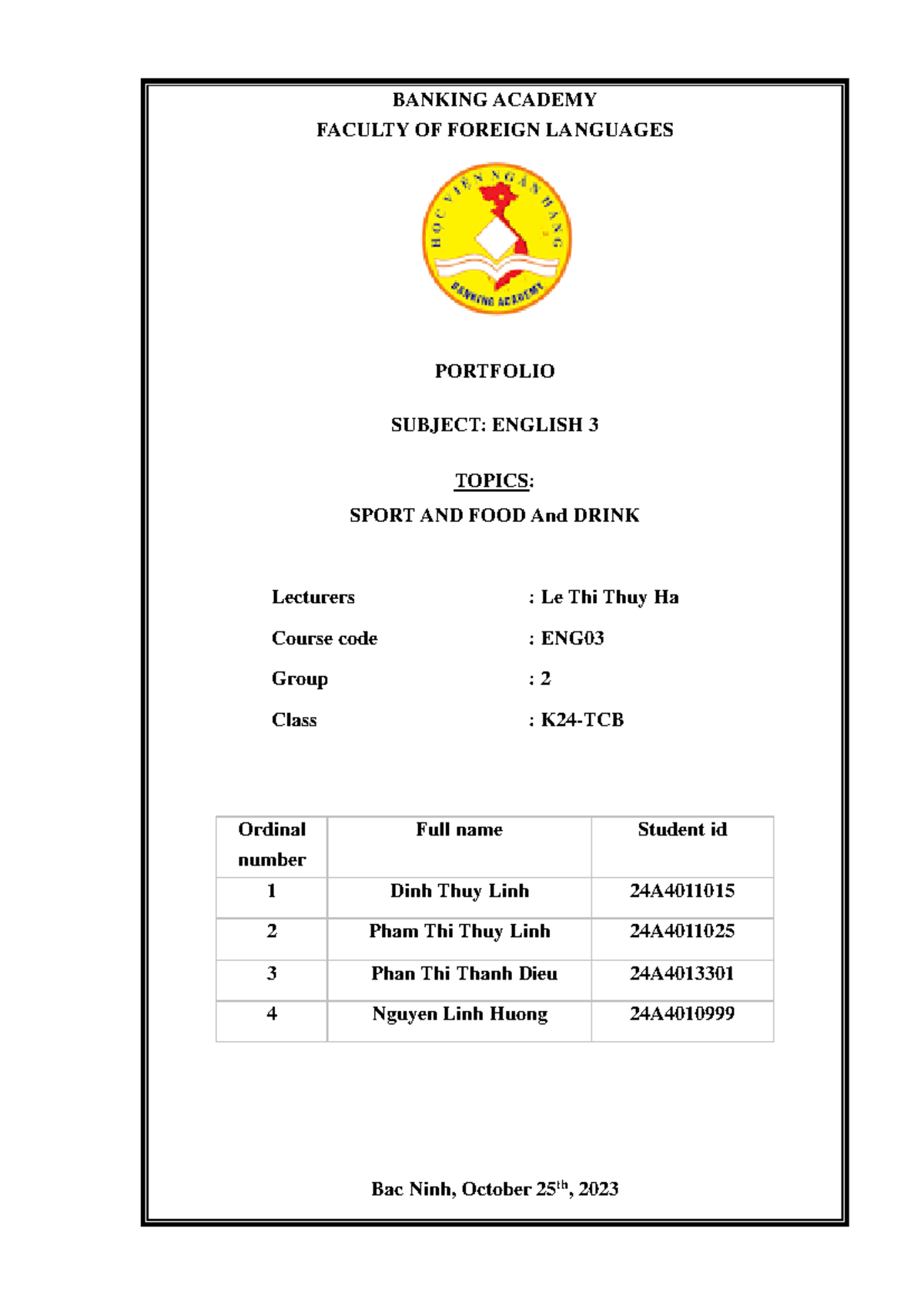 Portfolio - BANKING ACADEMY FACULTY OF FOREIGN LANGUAGES PORTFOLIO ...