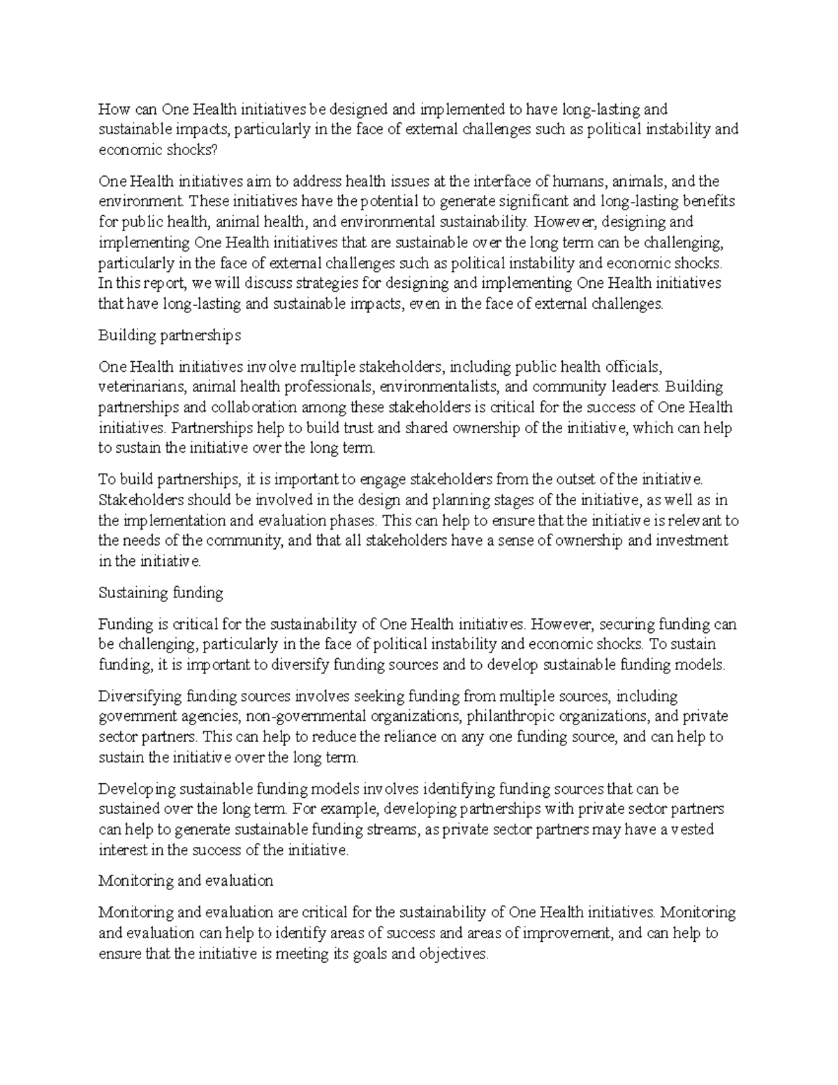 7 How can One Health initiatives be designed and implemented to have ...