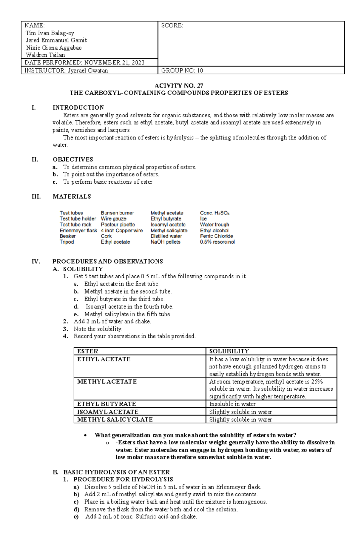 LAB ACT ACT 27 - Laboratory Activity for the subject of organic ...